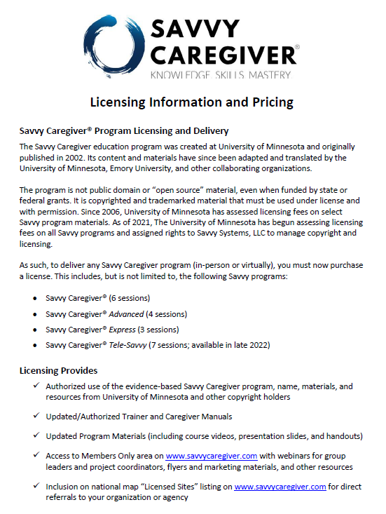 New Users - Savvy Caregiver